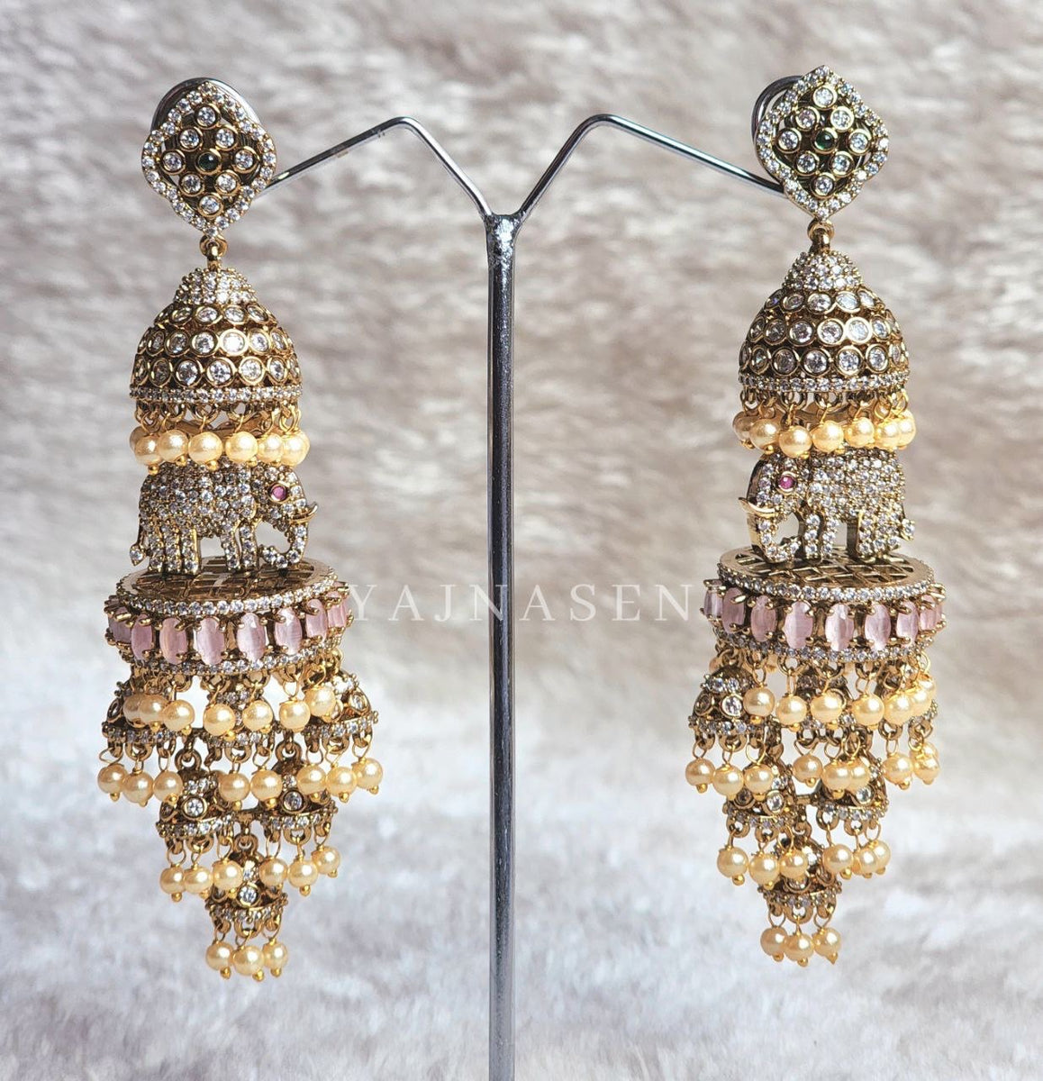HASTINI jhumkas (gold x pastel pink) – Yajnaseni