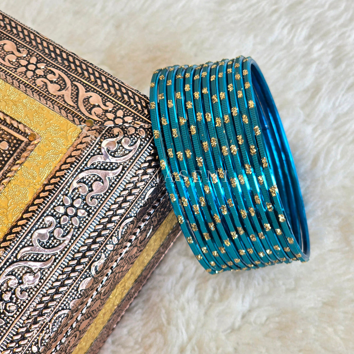 Metallic x Dot Bangles - Teal Blue – Yajnaseni