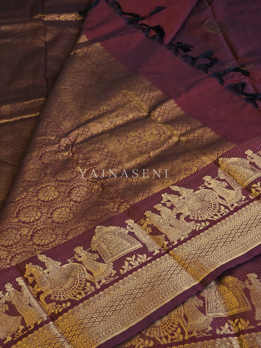 Pallakku Series : Semi Kanchi Silk Saree - Maroon – Yajnaseni