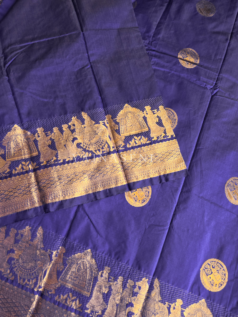 Pallakku Series : Semi Kanchi Silk Saree - Royal Blue – Yajnaseni