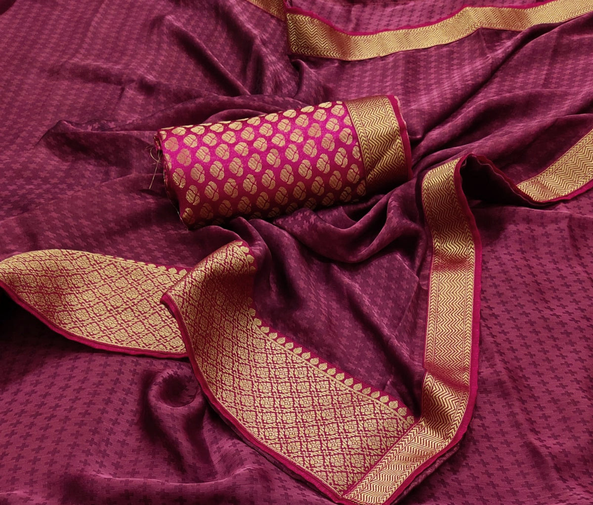 Chiffon Saree x Silk Border - Berry – Yajnaseni
